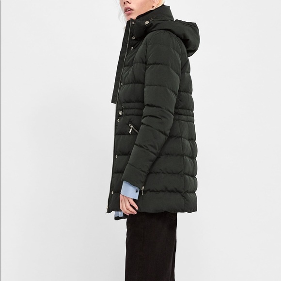 Zara | Jackets & Coats | Zara Down Filled Puffer Jacket Coat Brand New With Tags Dark Green ...